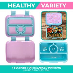 Kids Bento Lunch Box, Meal Prep Containers: Reusable, Leakproof Container Lunch Boxes For Kids & Adults Lunches, 4 Compartment - School, Daycare, Portion Control Container Utensils Purple Rainbow