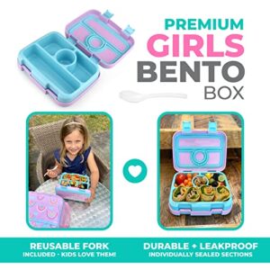 Kids Bento Lunch Box, Meal Prep Containers: Reusable, Leakproof Container Lunch Boxes For Kids & Adults Lunches, 4 Compartment - School, Daycare, Portion Control Container Utensils Purple Rainbow