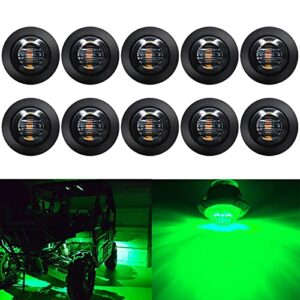 keing 10 pack sealed waterproof mini round 3/4 inch green led marker lights signal light 12v for trailer truck bus pickup van atv rv lorry caravan, 5 years warranty (smoked lens)