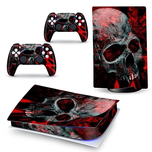 PS5 Skin Stickers Full Body Vinyl Skins Wrap Decals Cover for PS5 Digital Edition Console & Controllers (Scarlet Skull)