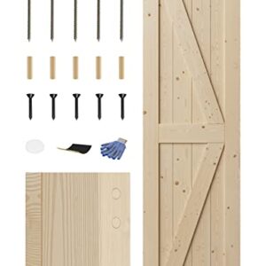 WINSOON 24in x 84 in Sliding Barn Door Interior Paneled Slab, DIY Unfinished Barn Doors Solid Spruce Wood, K Frame Planks, Pre-Drilled, Bottom Grooved, Easy to Install, Natural…