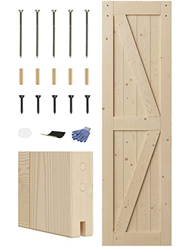 WINSOON 24in x 84 in Sliding Barn Door Interior Paneled Slab, DIY Unfinished Barn Doors Solid Spruce Wood, K Frame Planks, Pre-Drilled, Bottom Grooved, Easy to Install, Natural…