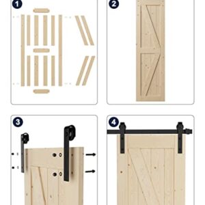 WINSOON 24in x 84 in Sliding Barn Door Interior Paneled Slab, DIY Unfinished Barn Doors Solid Spruce Wood, K Frame Planks, Pre-Drilled, Bottom Grooved, Easy to Install, Natural…