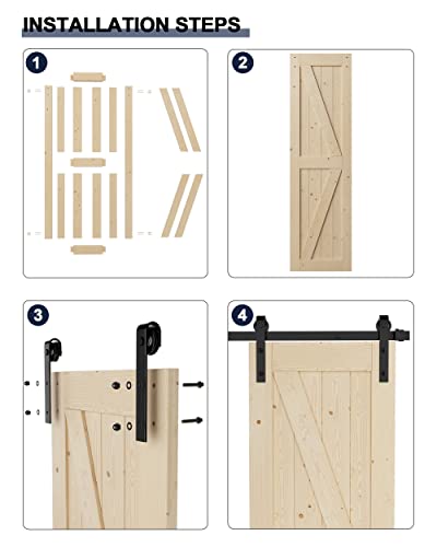 WINSOON 24in x 84 in Sliding Barn Door Interior Paneled Slab, DIY Unfinished Barn Doors Solid Spruce Wood, K Frame Planks, Pre-Drilled, Bottom Grooved, Easy to Install, Natural…