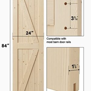 WINSOON 24in x 84 in Sliding Barn Door Interior Paneled Slab, DIY Unfinished Barn Doors Solid Spruce Wood, K Frame Planks, Pre-Drilled, Bottom Grooved, Easy to Install, Natural…