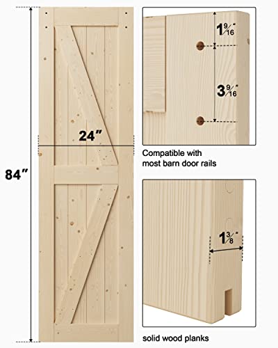 WINSOON 24in x 84 in Sliding Barn Door Interior Paneled Slab, DIY Unfinished Barn Doors Solid Spruce Wood, K Frame Planks, Pre-Drilled, Bottom Grooved, Easy to Install, Natural…