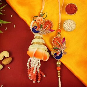 TIED RIBBONS Rakhi for Brother and Bhabhi Gift Set | Lumba Rakhi for Bhabhi | Raksha Bandhan Card | Roli Chawal Tika - Bhaiya Bhabhi Rakhi Set for Bhai Bhabhi | Rakhi for Bhaiya Bhabhi