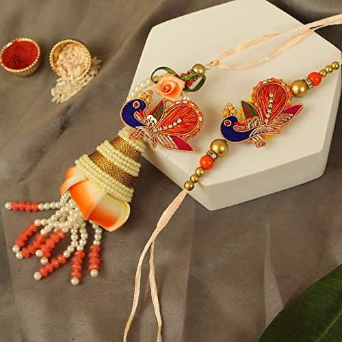 TIED RIBBONS Rakhi for Brother and Bhabhi Gift Set | Lumba Rakhi for Bhabhi | Raksha Bandhan Card | Roli Chawal Tika - Bhaiya Bhabhi Rakhi Set for Bhai Bhabhi | Rakhi for Bhaiya Bhabhi