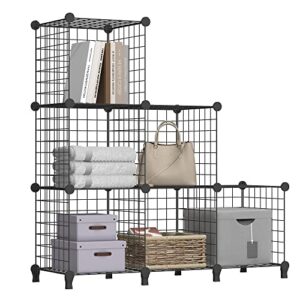 wolizom wire cube storage, 6-cube black metal grids shelves bookshelf, stackable modular shelving organizer, diy closet bookcase bookshelf, grid storage shelf for bedroom, living room, office