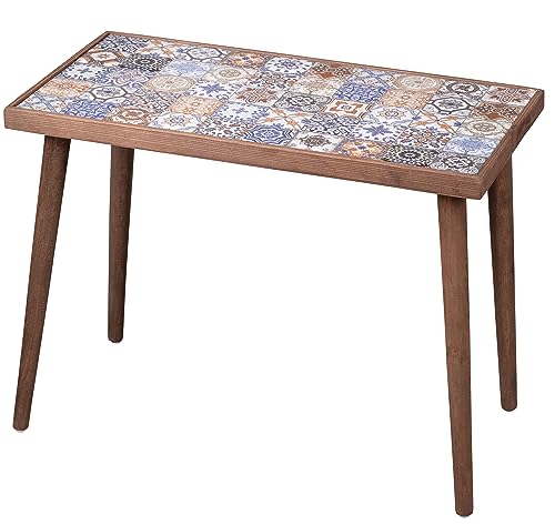 Comfyt Coffee Table, Side Table, End Table, Nightstand Nesting Table Bedside Table Accent Table Home Essentials Wood Tiled Top Rustic Table Ceramic Tiles Mexican Tile Table