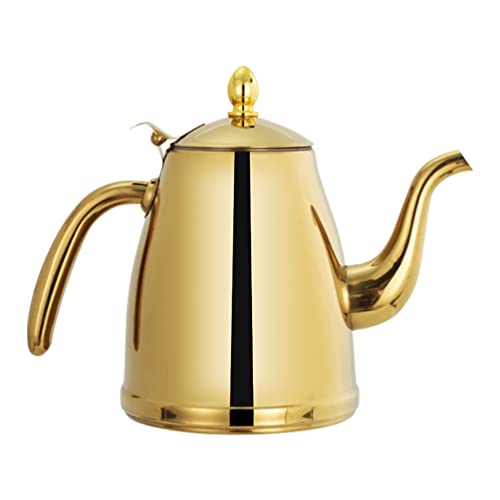 Gooseneck Kettle Stainless Steel Tea Kettle Teapot Water Boiling Kettle Coffee Beverage Pitcher Water Jug for Stovetop Gold 1. 5L