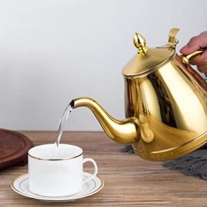 Gooseneck Kettle Stainless Steel Tea Kettle Teapot Water Boiling Kettle Coffee Beverage Pitcher Water Jug for Stovetop Gold 1. 5L