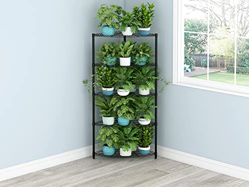 Sasoiky 5 Tier Corner Storage Shelves, Wire Shelving Unit, Metal Shelf, Steel Storage Rack 23.2" L x 17.3" W x 60.8" H for Laundry Bathroom Kitchen Pantry Closet, Black