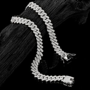 JUNVirtuous Cuban Link Chain Mens Iced Out Miami Cuban Necklace Silver/Gold Bling Diamond Hip Hop Jewelry for Women (16 inch Silver Necklace)