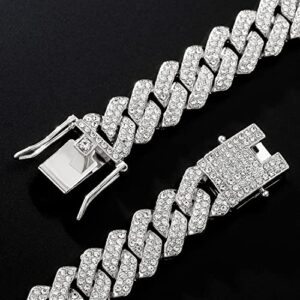 JUNVirtuous Cuban Link Chain Mens Iced Out Miami Cuban Necklace Silver/Gold Bling Diamond Hip Hop Jewelry for Women (16 inch Silver Necklace)