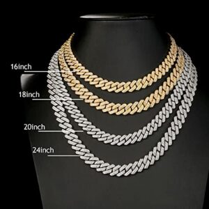 JUNVirtuous Cuban Link Chain Mens Iced Out Miami Cuban Necklace Silver/Gold Bling Diamond Hip Hop Jewelry for Women (16 inch Silver Necklace)