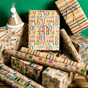 Packanewly Brithday Kraft Wrapping Paper Sheet - 6 Sheets Different Design Reversible Gift Brown Wrap Paper - 17.5 x 30 inches per Sheet