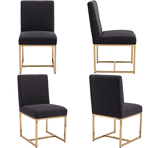 VESCASA Linen Upholstered Dining Chairs Set of 2, Mid Century Modern Padded Chair with Gold Metal Frame for Restaurant, Dining Room, Kitchen, Charcoal