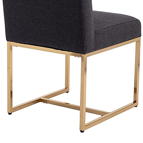 VESCASA Linen Upholstered Dining Chairs Set of 2, Mid Century Modern Padded Chair with Gold Metal Frame for Restaurant, Dining Room, Kitchen, Charcoal