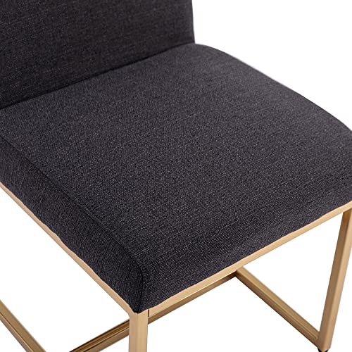 VESCASA Linen Upholstered Dining Chairs Set of 2, Mid Century Modern Padded Chair with Gold Metal Frame for Restaurant, Dining Room, Kitchen, Charcoal