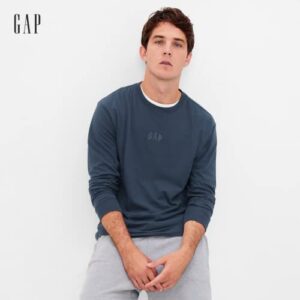 GAP Mens Relaxed Fit Long Sleeve Logo T-Shirt Bright Brown