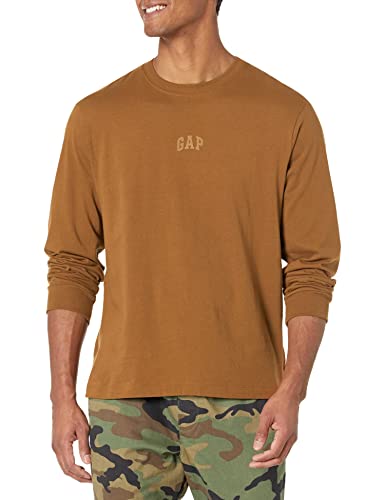 GAP Mens Relaxed Fit Long Sleeve Logo T-Shirt Bright Brown