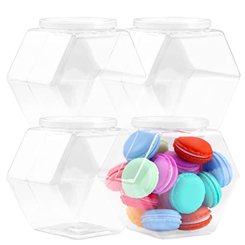 4 Pcs 28.7 fluid oz Candy Jars with Lids, Plastic Candy Jars for Candy Buffet, Clear Cookie Jars for Kitchen Counter, Cookie Container Candy Holder for Candies, Jelly Beans, Dog Treats, Snacks