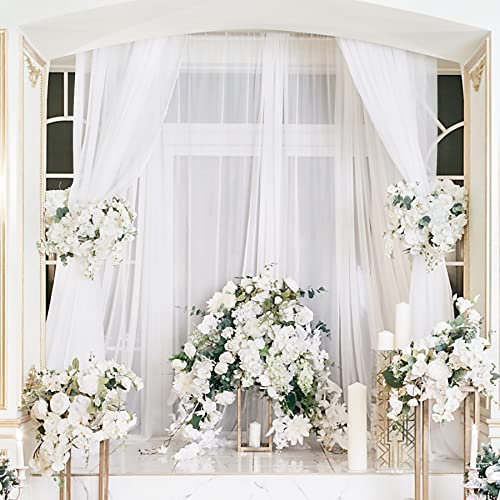 White Drapes Backdrop Decorations - 2 Panels 4.9ftx10ft Sheer Chiffon Curtain Backdrop Drapes Wedding Party Curtain Decoration