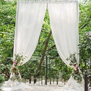 White Drapes Backdrop Decorations - 2 Panels 4.9ftx10ft Sheer Chiffon Curtain Backdrop Drapes Wedding Party Curtain Decoration