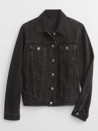 GAP womens Icon Denim Jacket, Black Alpine, Medium US