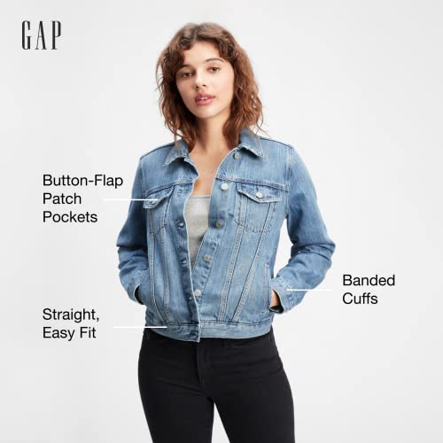 GAP womens Icon Denim Jacket, Black Alpine, Medium US