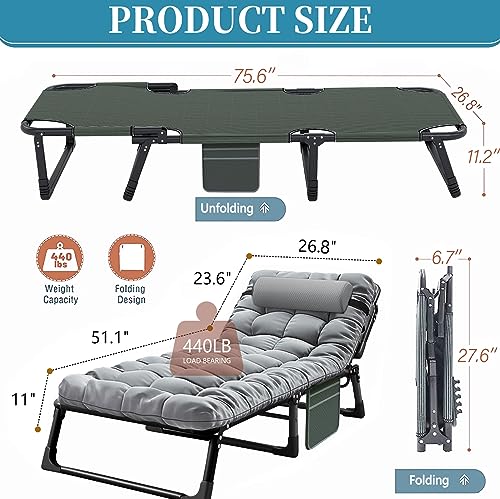 Soliles Portable Folding Camping Cot, Adjustable 4-Position Adults Reclining Chairs with Mattress,Outdoor Patio Folding Lounge Chair Sleeping Cots Bed, Perfect for Camping, Pool, Beach, Patio