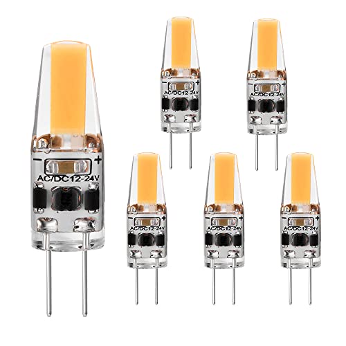 G4 Led Bulb Dimmable 2W Warm White 3000K,AC/DC12V-24V 1505 COB Led Light Bulbs Equivalent to 20W T3 JC Type Bi-Pin G4 Base Halogen Bulb(6 Pack)