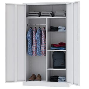 letaya metal storage cabinets locker with lock door, 72'' clothing coat steel storage freestanding wardrobe for office, home, school, employee,gym,fire department (white)