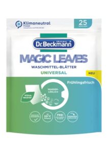 dr. beckmann magic leaves universal detergent sheets, pre-dosed and water-soluble wash sheets, space-saving and easy to use