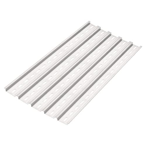 MECCANIXITY DIN Rail Slotted Aluminum Mounting Guide 300mm Long 35mm Wide 7.5mm High Silver Tone Pack of 5