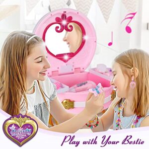 Portable Princess Vanity with Magic Mirror, Kids Makeup Vanity & Styling Tools, Lights and Sounds, Girls Toys Gifts for 3-12 Year Old Kids Toddler Birthday Gift