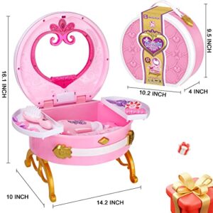 Portable Princess Vanity with Magic Mirror, Kids Makeup Vanity & Styling Tools, Lights and Sounds, Girls Toys Gifts for 3-12 Year Old Kids Toddler Birthday Gift