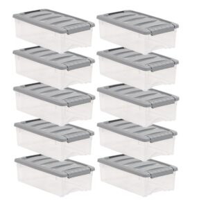 amazon basics 5 quart stackable plastic storage bins with latching lids- clear/ grey- pack of 10