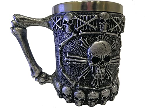 Classic Stainless Steel Reusable Insulated Viking Skull Cups Novelty Coffee Mugs for Women and Beer Mug for Men 14oz with Handles for Tea Milk Coffee Drinking &Halloween Bar Drinkware Gift,Party Cup