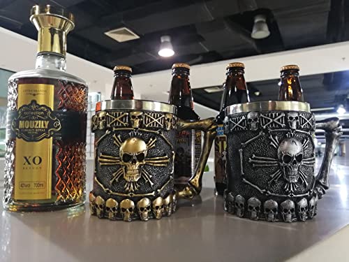 Classic Stainless Steel Reusable Insulated Viking Skull Cups Novelty Coffee Mugs for Women and Beer Mug for Men 14oz with Handles for Tea Milk Coffee Drinking &Halloween Bar Drinkware Gift,Party Cup