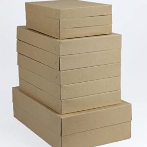 All Day Gifts 10 Assorted Kraft Gift Boxes with Lids - Thick Heavy Duty Kraft Apparel Boxes