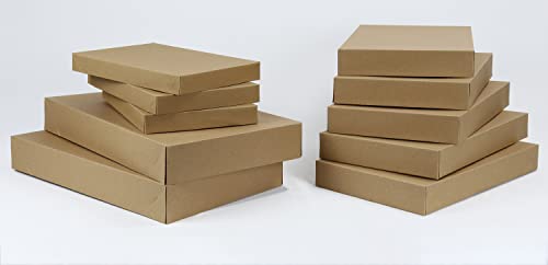 All Day Gifts 10 Assorted Kraft Gift Boxes with Lids - Thick Heavy Duty Kraft Apparel Boxes