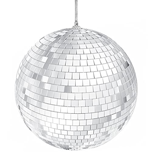 Mirror Disco Ball With Attached String For Hanging Ring, Reflects Light, Party Favor, 5" (Single)