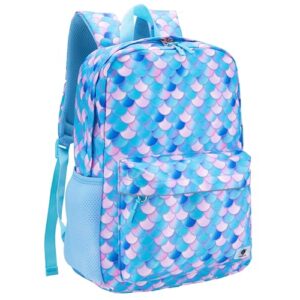 fenrici mermaid backpack for girls, teens, girls' backpack for school, kids' bookbags with padded laptop compartment, mermaid scale, turquoise, blue, 17 inch