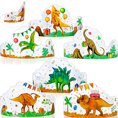 Zhanmai 30 Pcs Dinosaur Party Hats Paper Birthday Party Crowns Dinosaur Paper Hats Theme Party Supplies for Kids Boys Girls, 6 Styles