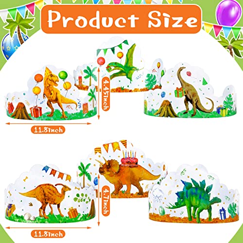 Zhanmai 30 Pcs Dinosaur Party Hats Paper Birthday Party Crowns Dinosaur Paper Hats Theme Party Supplies for Kids Boys Girls, 6 Styles