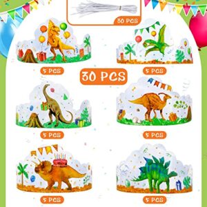 Zhanmai 30 Pcs Dinosaur Party Hats Paper Birthday Party Crowns Dinosaur Paper Hats Theme Party Supplies for Kids Boys Girls, 6 Styles