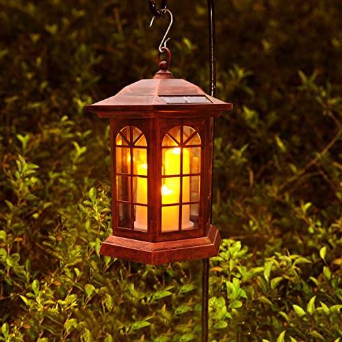 Solar Outdoor Waterproof Hanging Lantern, Garden Decorative Solar Lights PVC Upgrade 3 LED Flickering Flameless Candle Decorative Lights for Garden(Garden Candle)