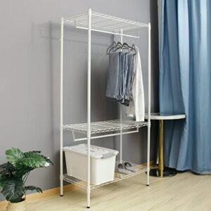 BechUbre 3-Tier Metal Hanging Storage Organizer Rack Wardrobe with Shelves, Extra Wide Clothes Rack Wire Shelving Garment Clothing Rack with Hanging Rods, White